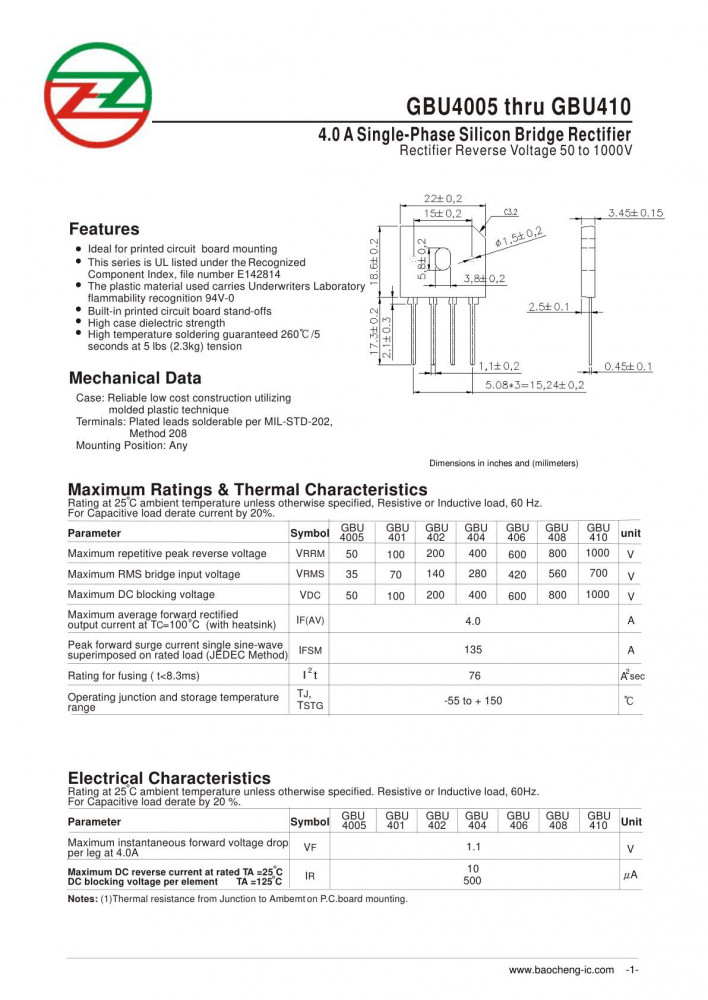 baocheng GBU406 datasheet page 1