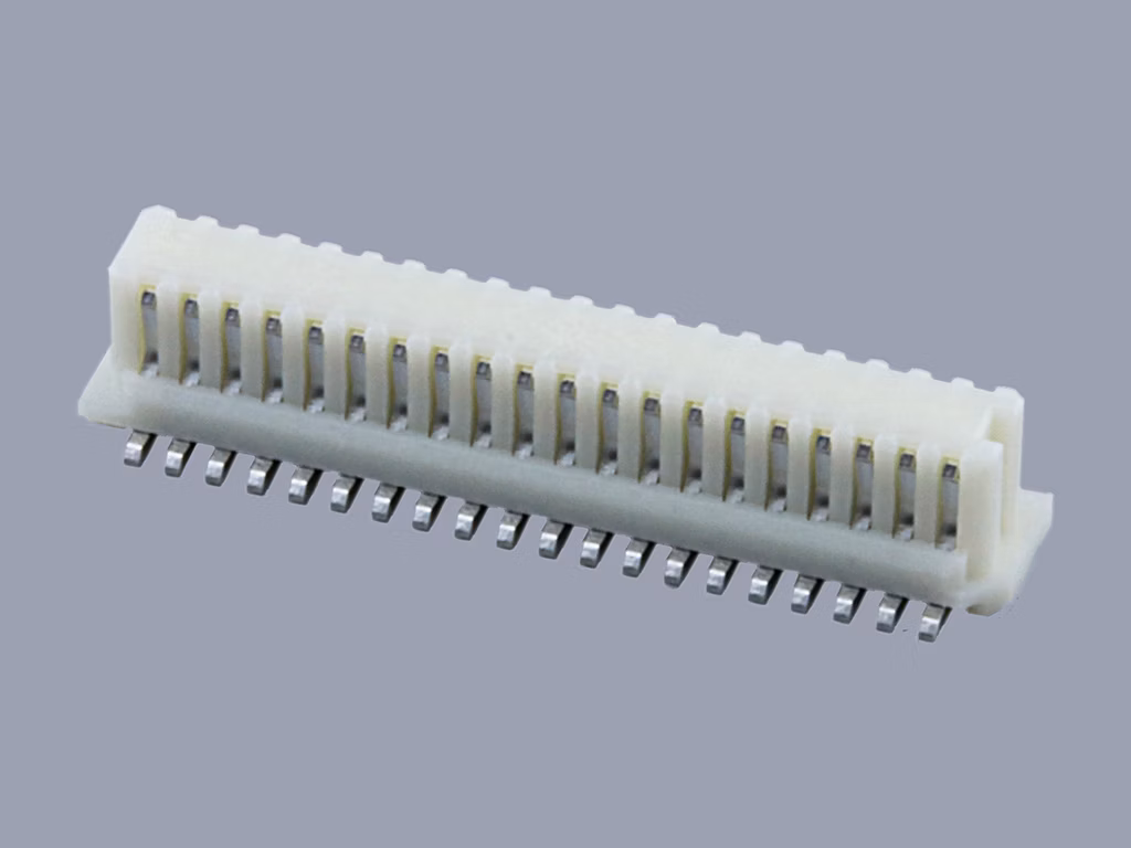 SlimStack Board-to-Board Connector, 0.80mm Pitch, Plug, 5.65mm Mated Height, 28 Circuits, Right-Angle, without Boss