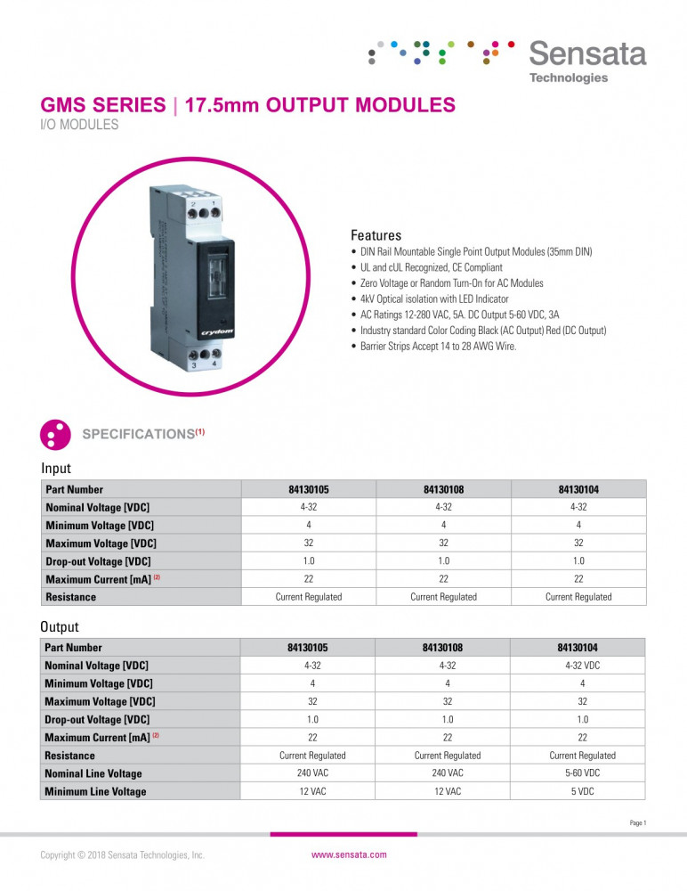 84130104 GMS series datasheet page 1
