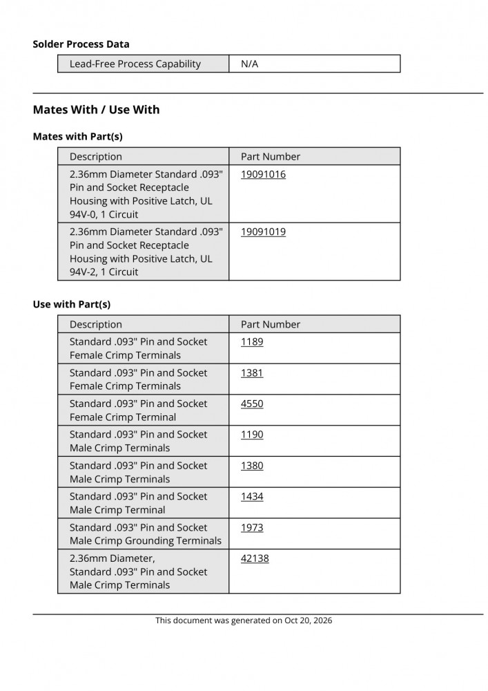 Technical document page 3 for MOLEX 19092019