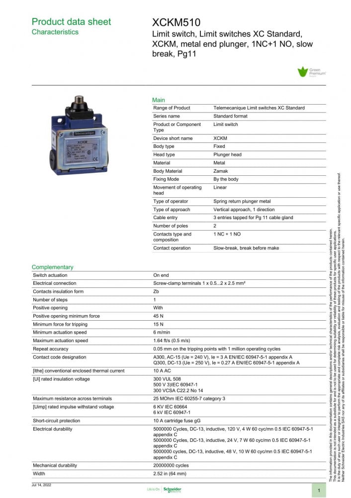 XCKM510 technical document page 1