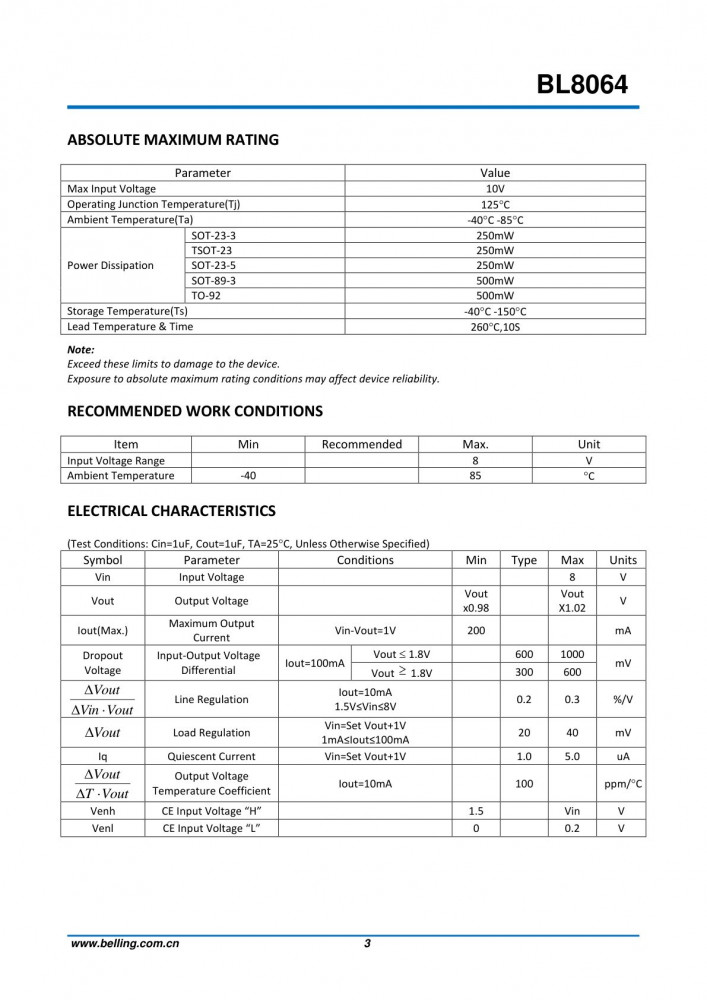 BL8064 datasheet page 3