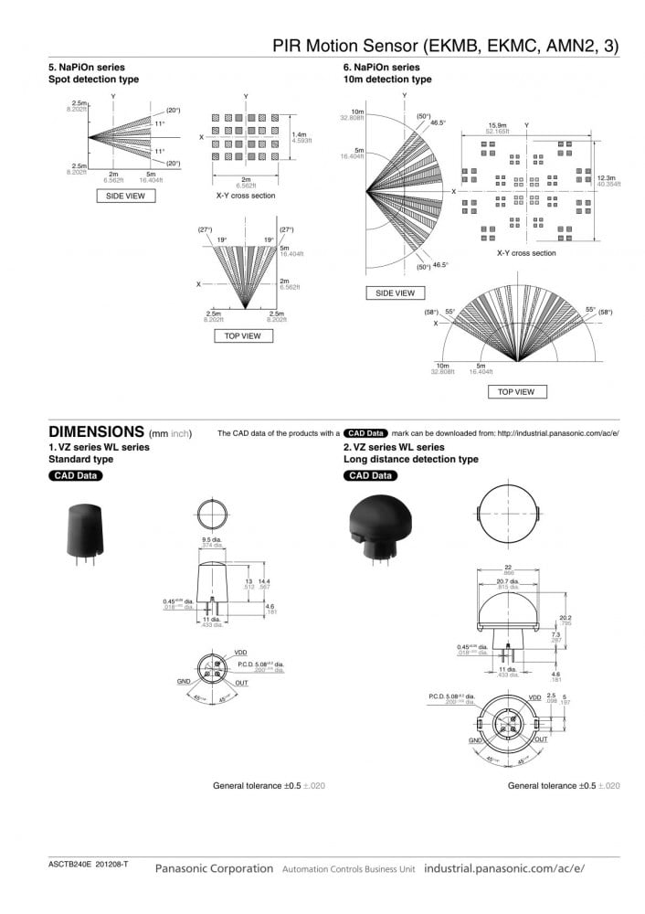 PANASONIC PIR motion sensor datasheet page 5
