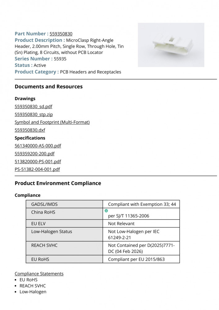 MOLEX 559350830 drawing preview, page 1