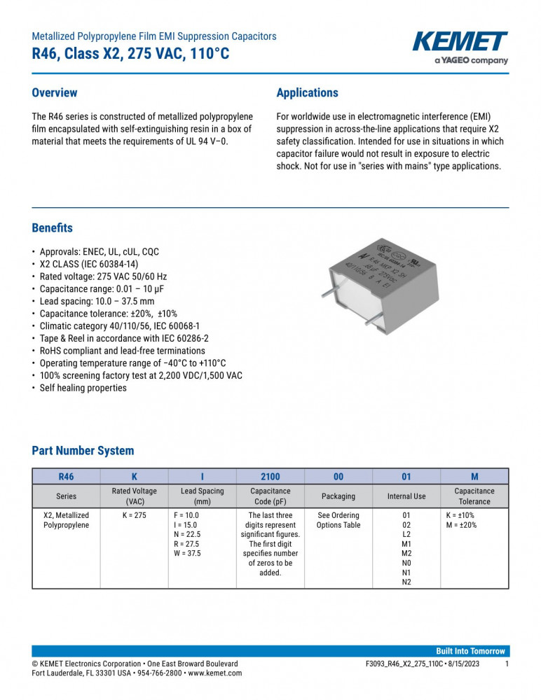 KEMET R46 datasheet page 1