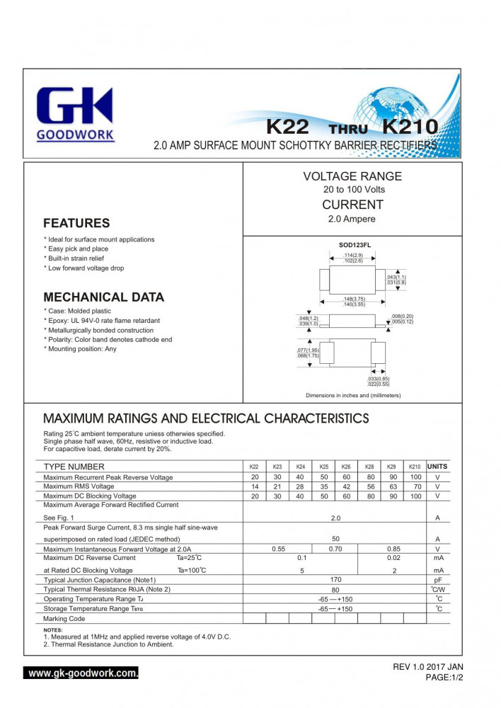 GOODWORK K210 datasheet page 1