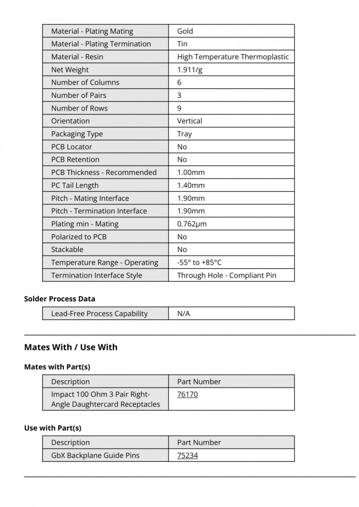 Technical document page 3 for Molex Impact connector