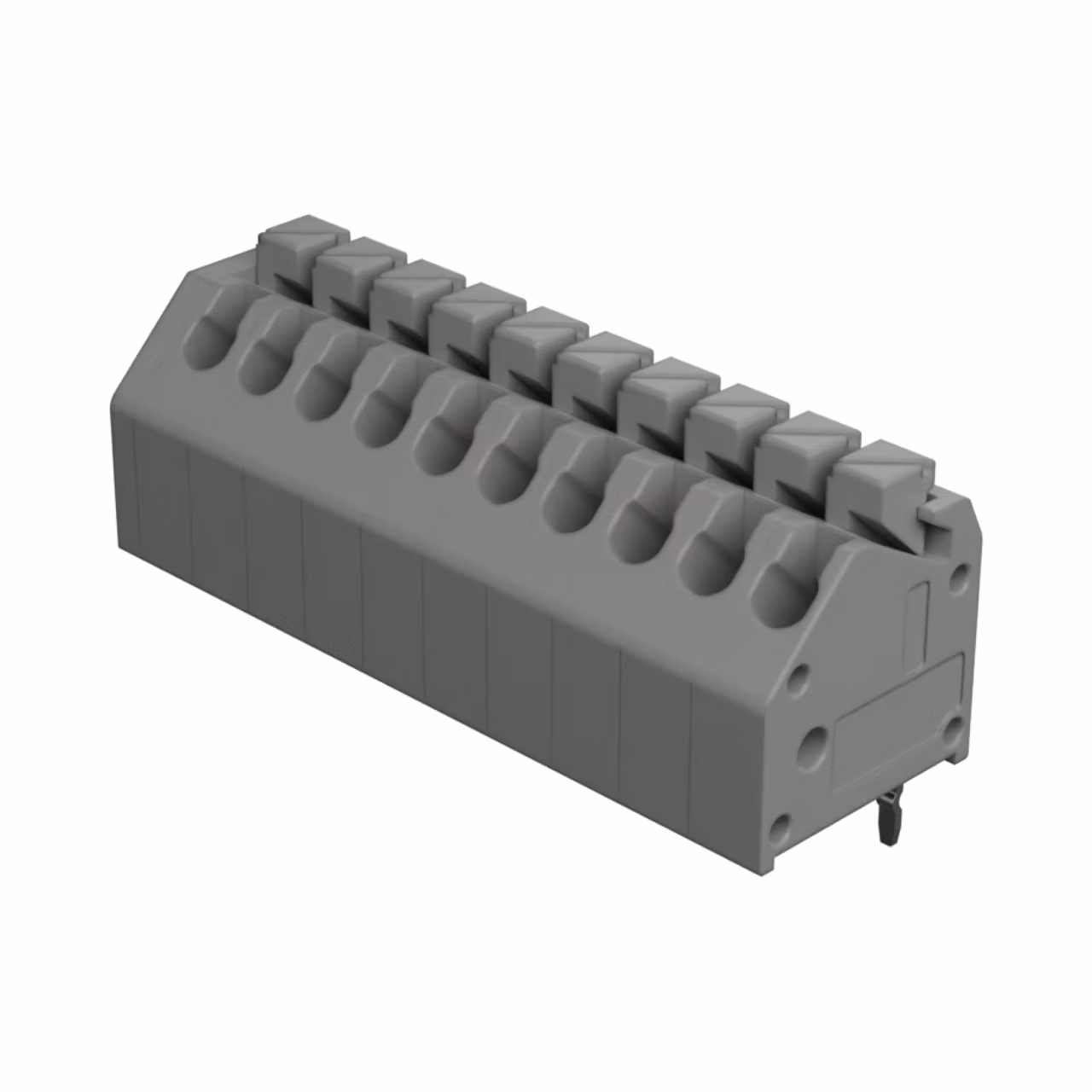 Eurostyle Fixed-Mount Push-Button Terminal Block, 3.50mm Pitch, 45° Modular, 10 Circuit, 5A, 20-16 AWG, Light Gray for sale