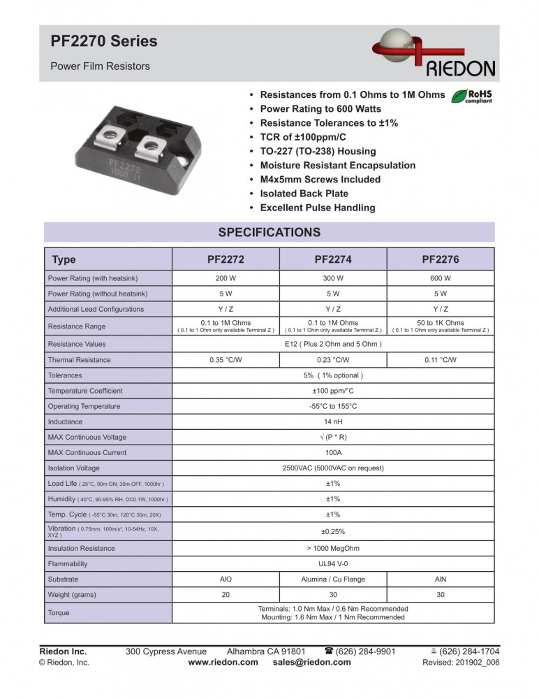 PF2270 series technical document page 1