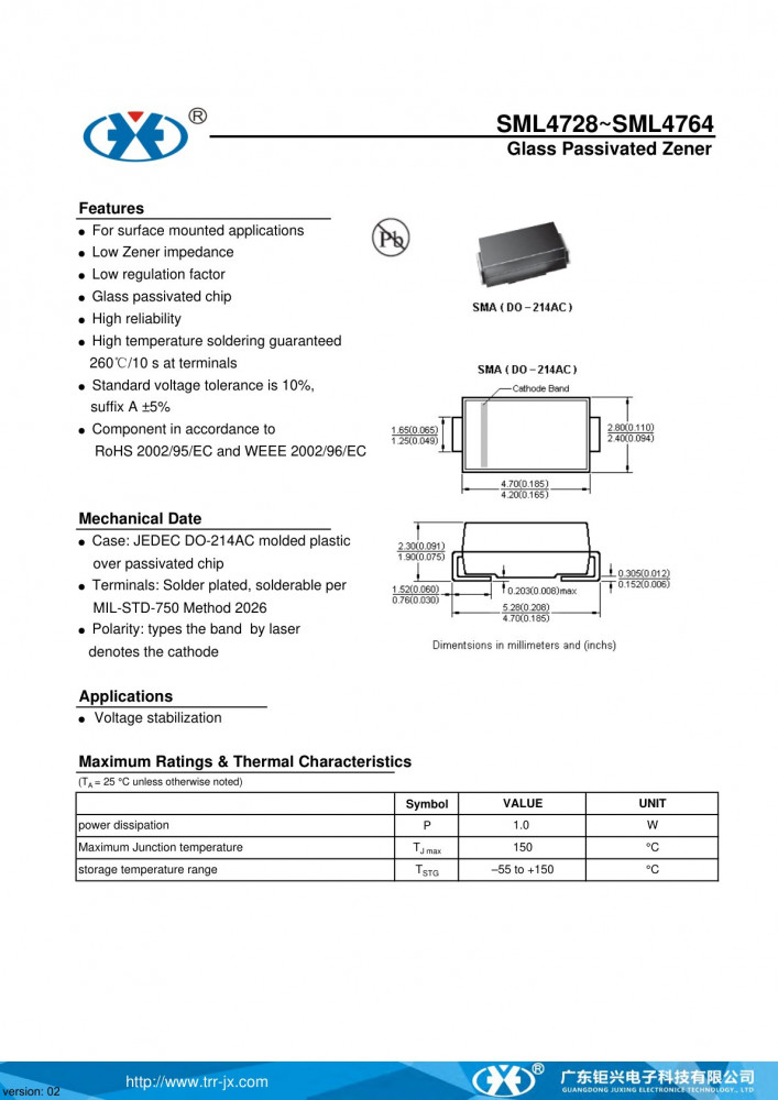 JUXING SML4749A datasheet page 1