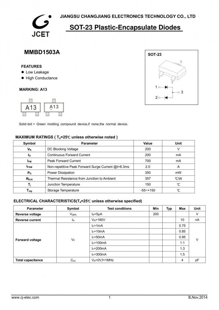 MMBD1503A datasheet page 1
