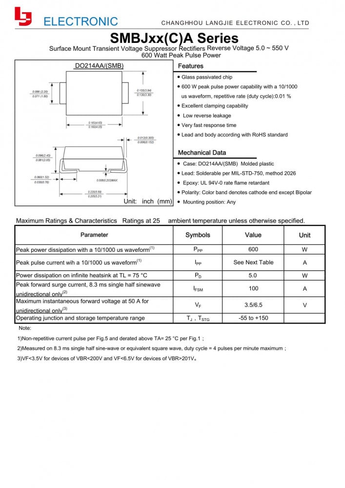 SMBJ45CA datasheet page 1
