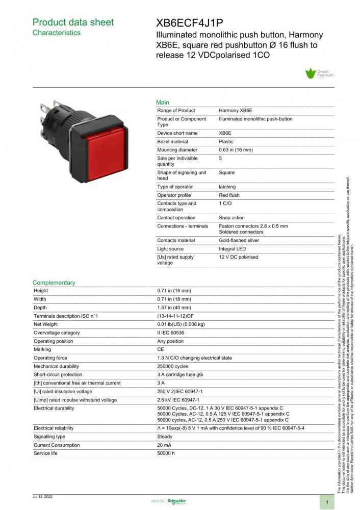 XB6ECF4J1P technical document page 1