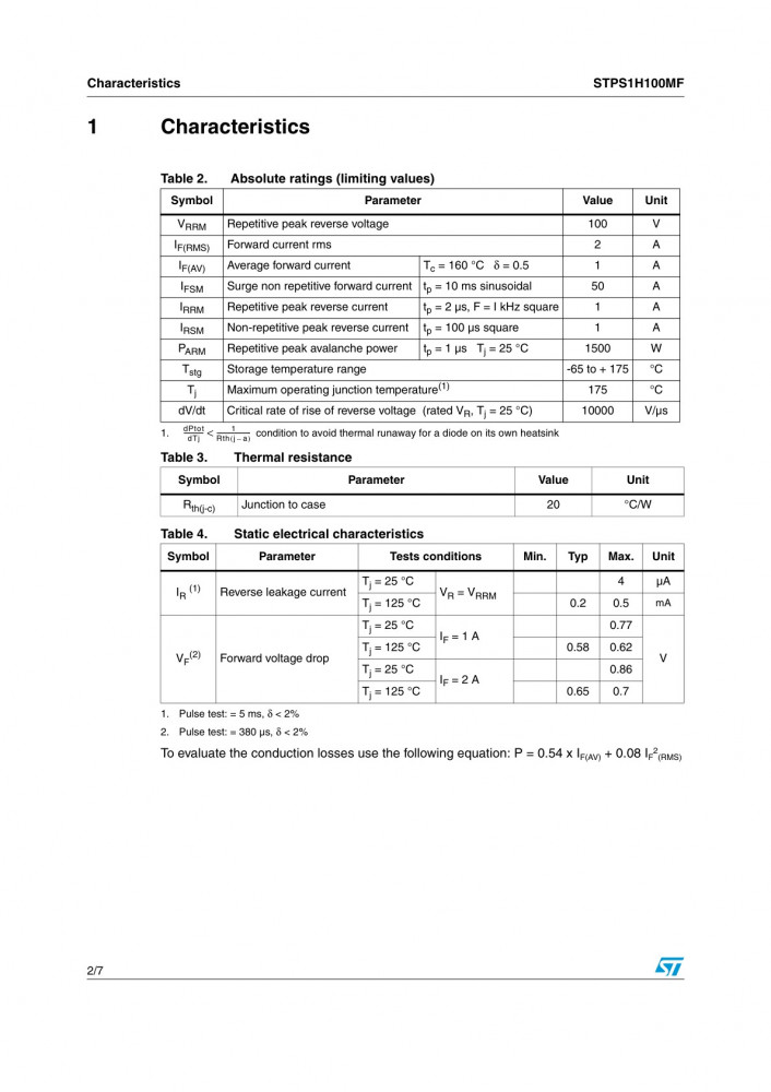 STPS1H100MF datasheet page 2