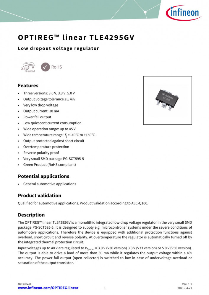 TLE4295GV datasheet page 1