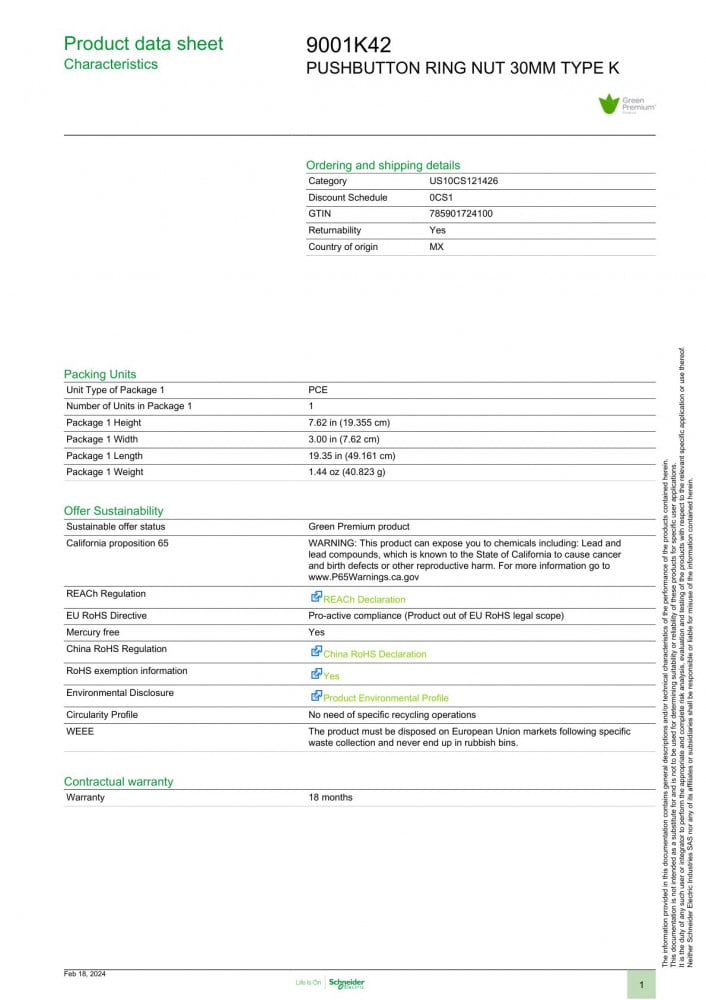 Schneider 9001K42 technical document preview