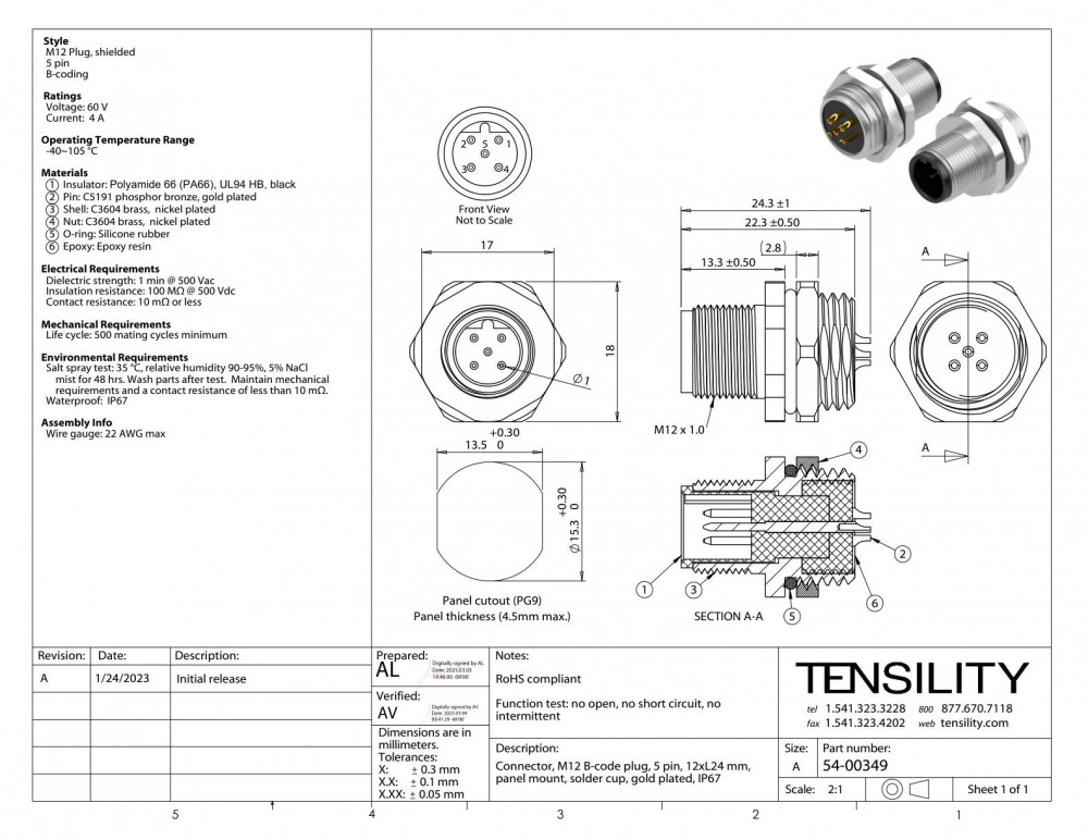Tensility International 54-00349 technical drawing page