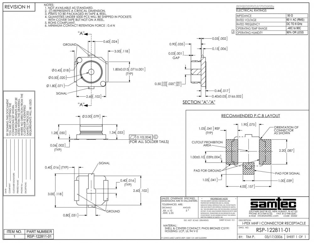 Samtec RSP-122811-01 technical drawing