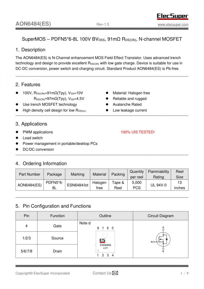 AON6484(ES) datasheet page 1