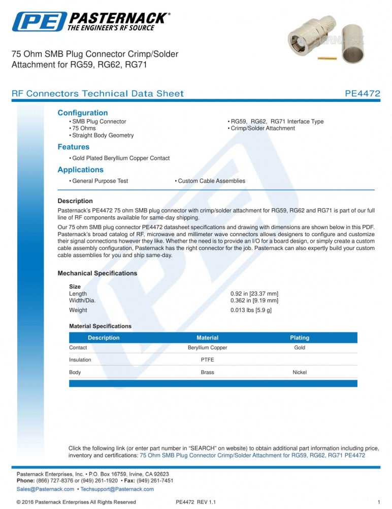 PE4472 technical datasheet page 1
