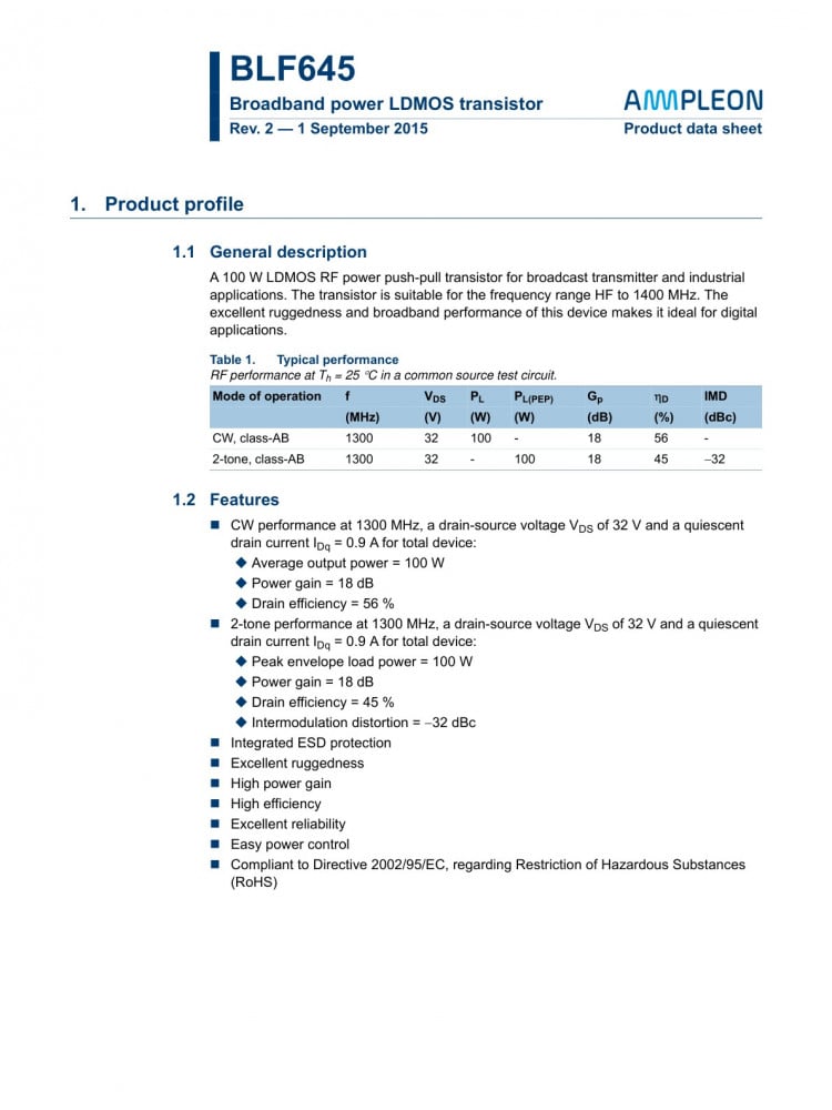 BLF645 datasheet page 1