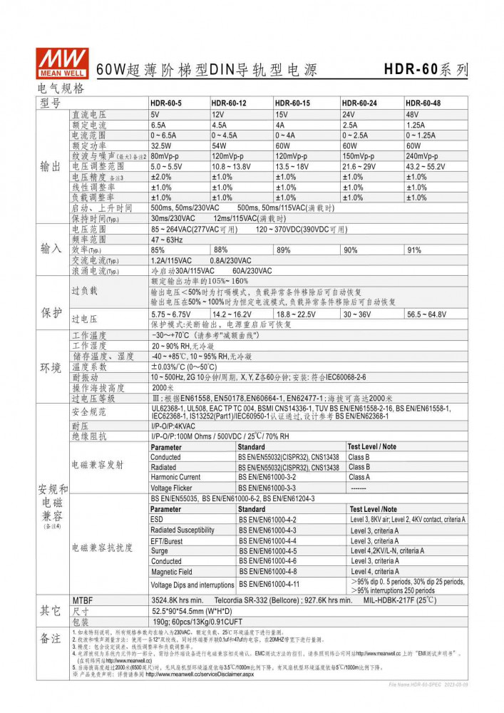MEAN WELL HDR-60-5 datasheet page 2
