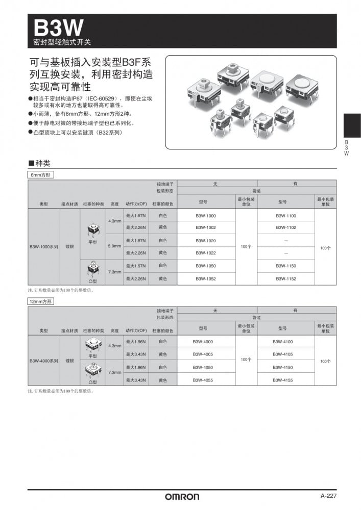 OMRON B3W-4050 technical document page 1