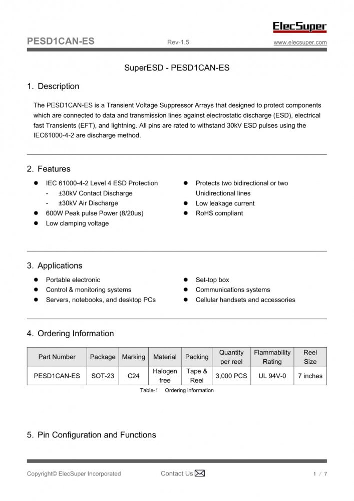 PESD1CAN-ES datasheet page 1