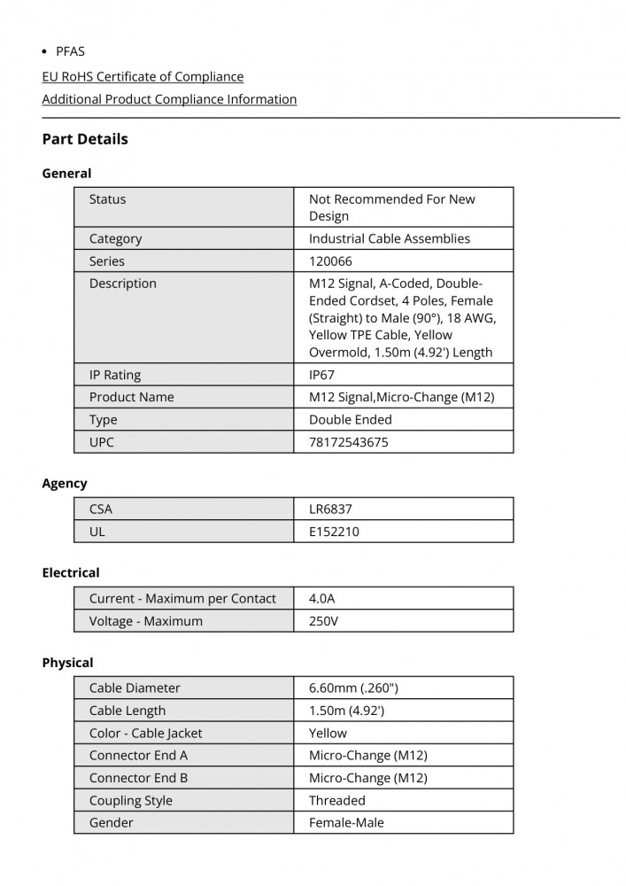 Molex M12 cable assembly drawing, page 2