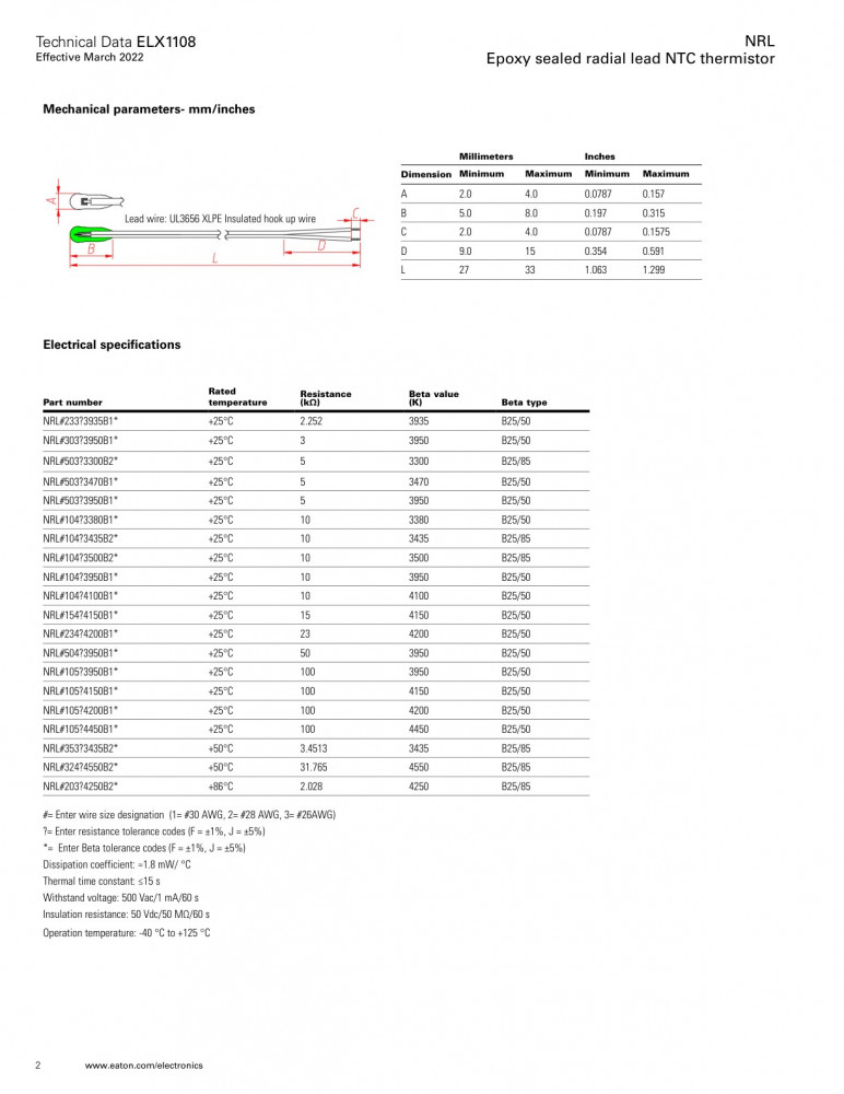 EATON NRL thermistor document page 2