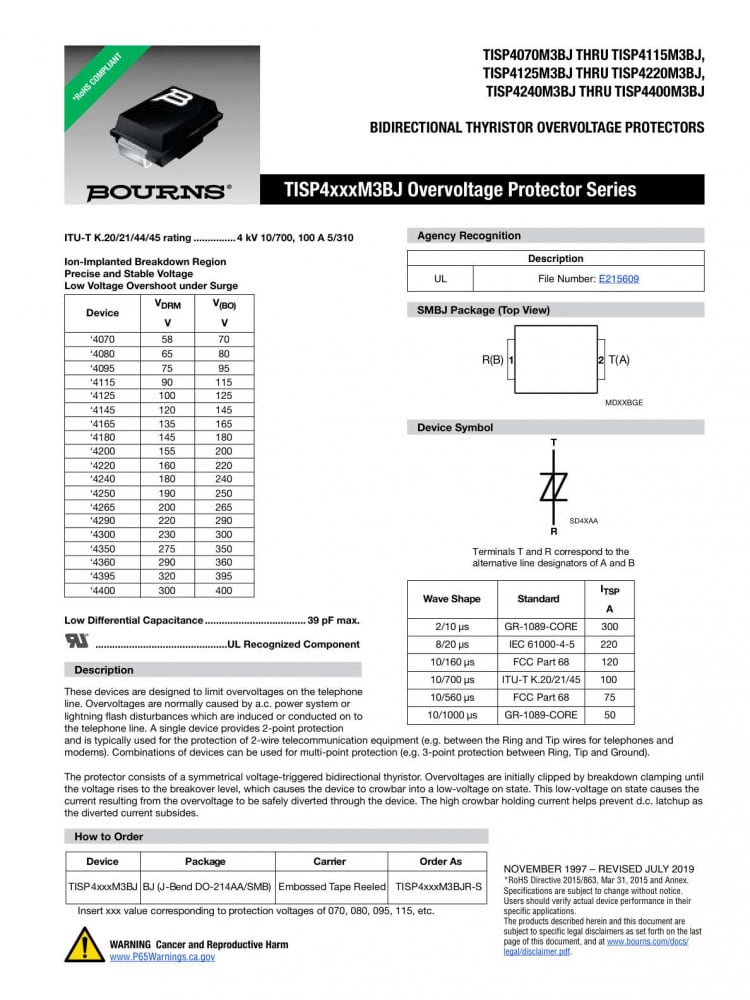 TISP4250M3BJR-S datasheet page 1