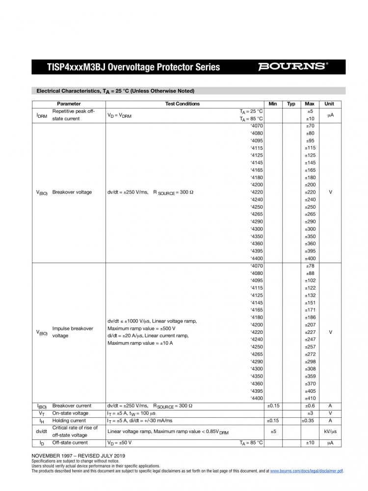 TISP4250M3BJR-S datasheet page 3