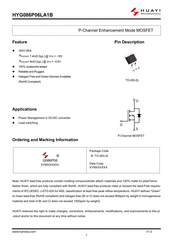 HYG086P06LA1B datasheet page 1