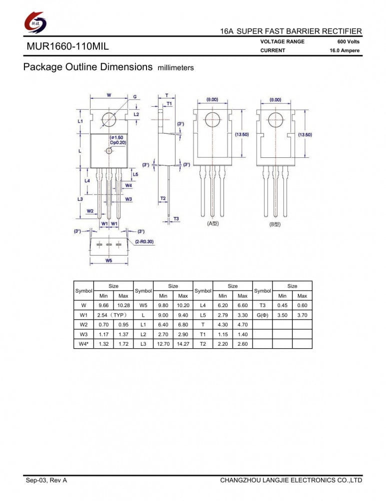 MUR1660-110MIL datasheet page 3