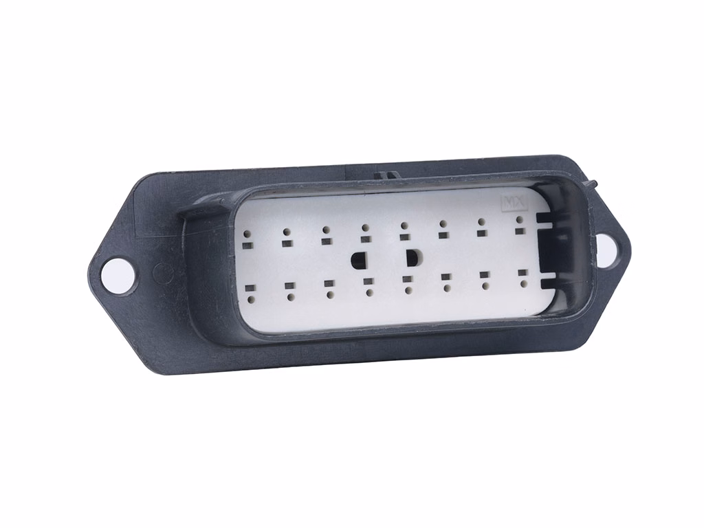 MX150L 4 Circuit Panel Mount Plug for 22-14 AWG Wire, Through Hole Flange Assembly, with Gasket, Black