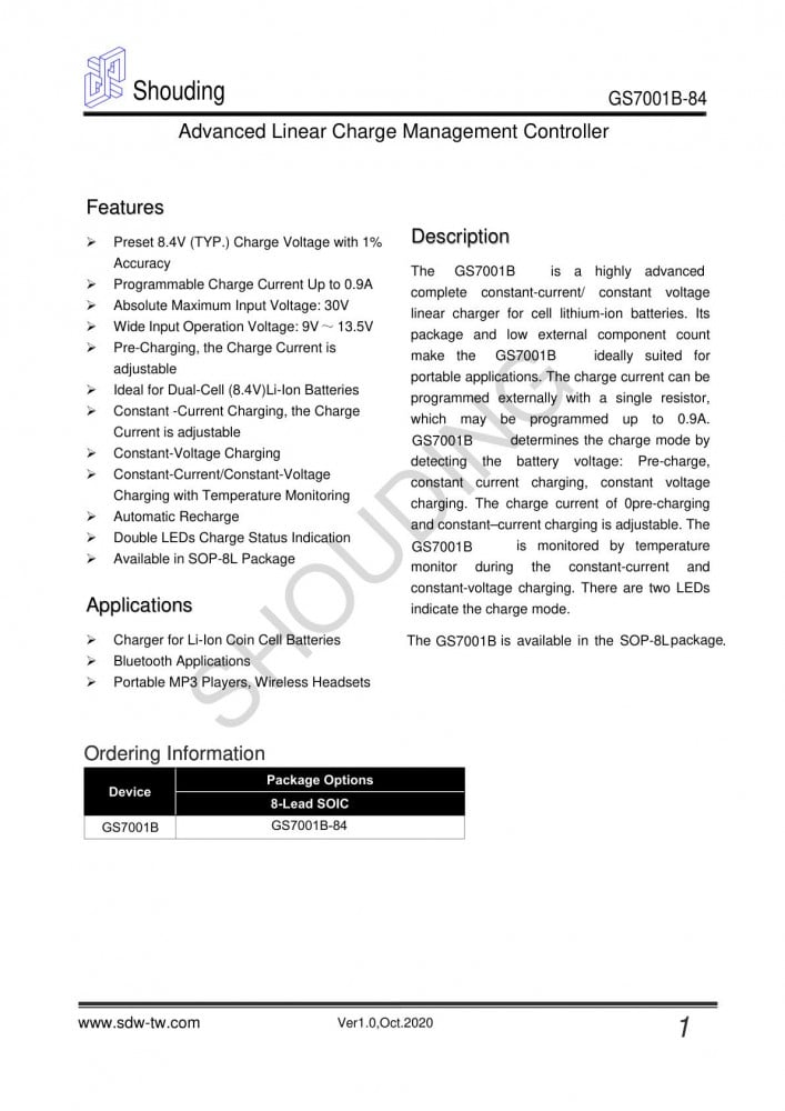 GS7001B-84 datasheet page 1