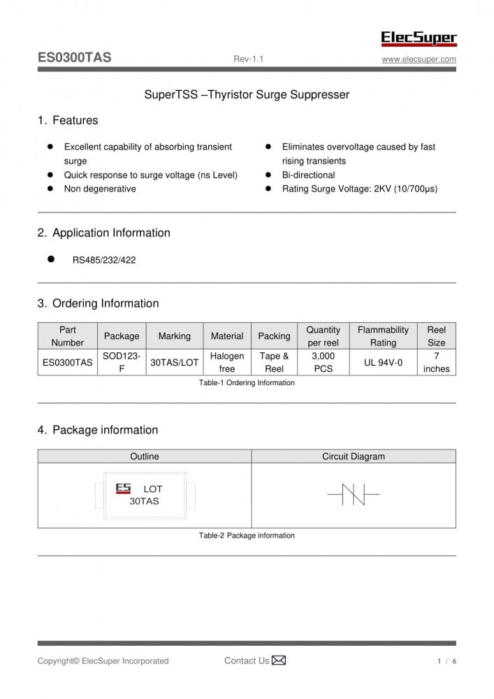 ES0300TAS datasheet page 1