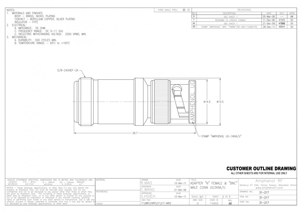 Amphenol 31-217 technical drawing