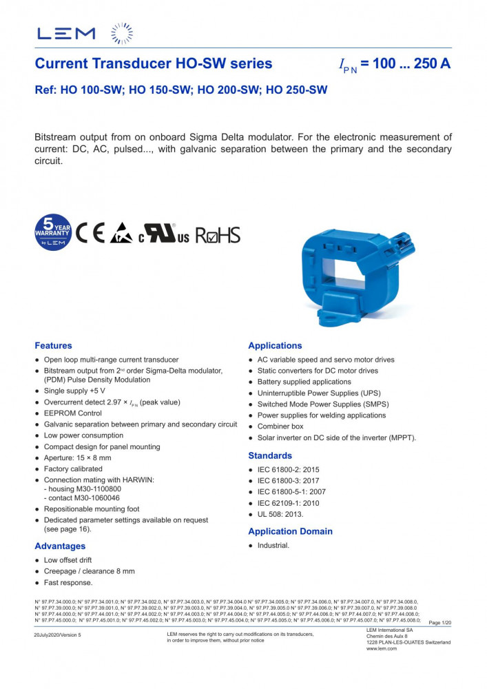 HO 100-SW datasheet page 1