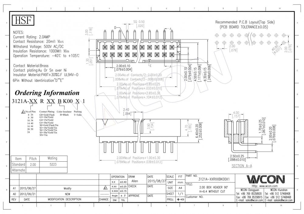 Wcon 3121A series technical drawing