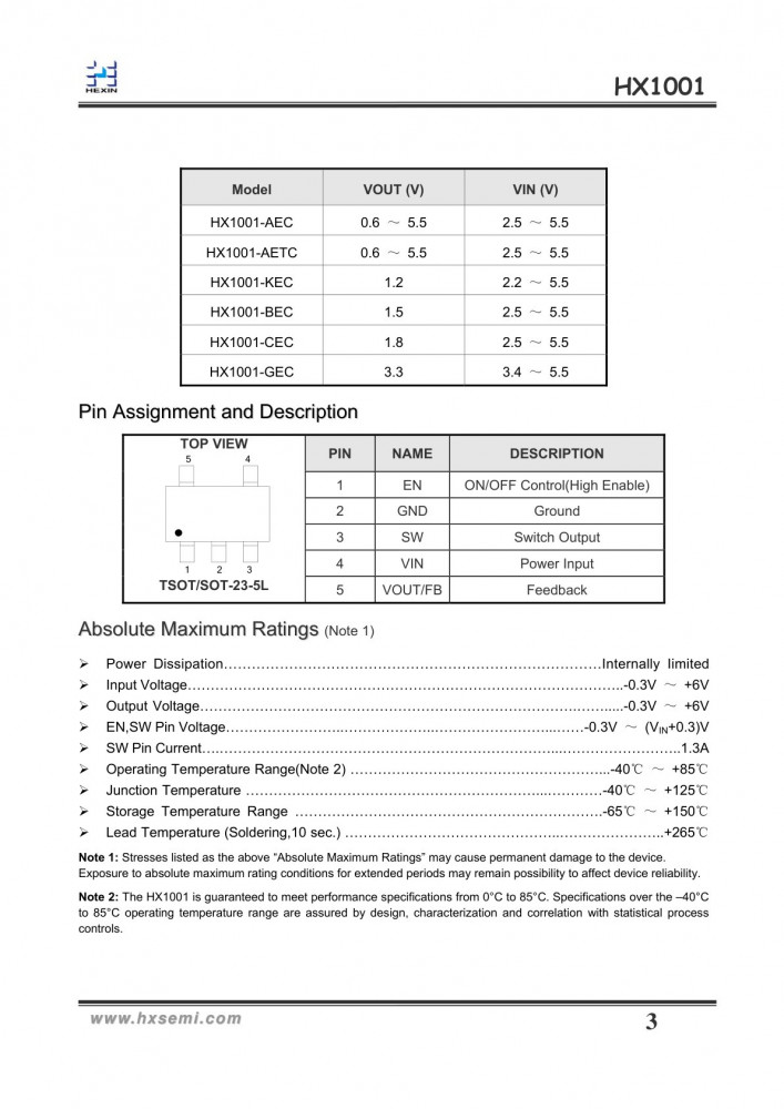 HX1001-AEC datasheet page 3