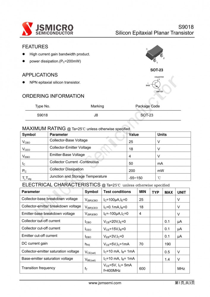 JSMSEMI S9018 datasheet page 1