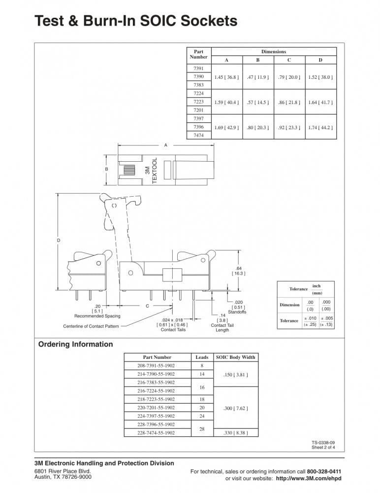 3M TS-0338 SOIC socket technical sheet page 2