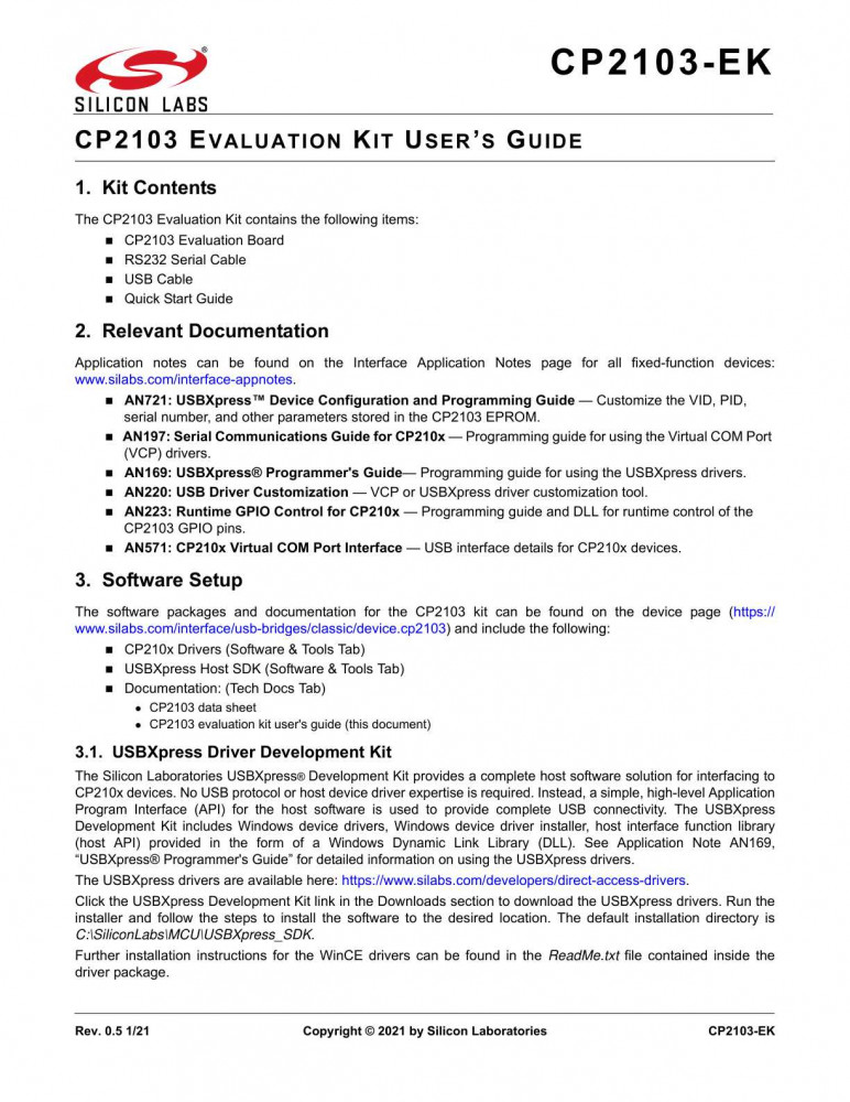 CP2103EK documentation page 1