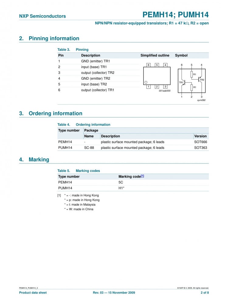 PUMH14 datasheet page 2