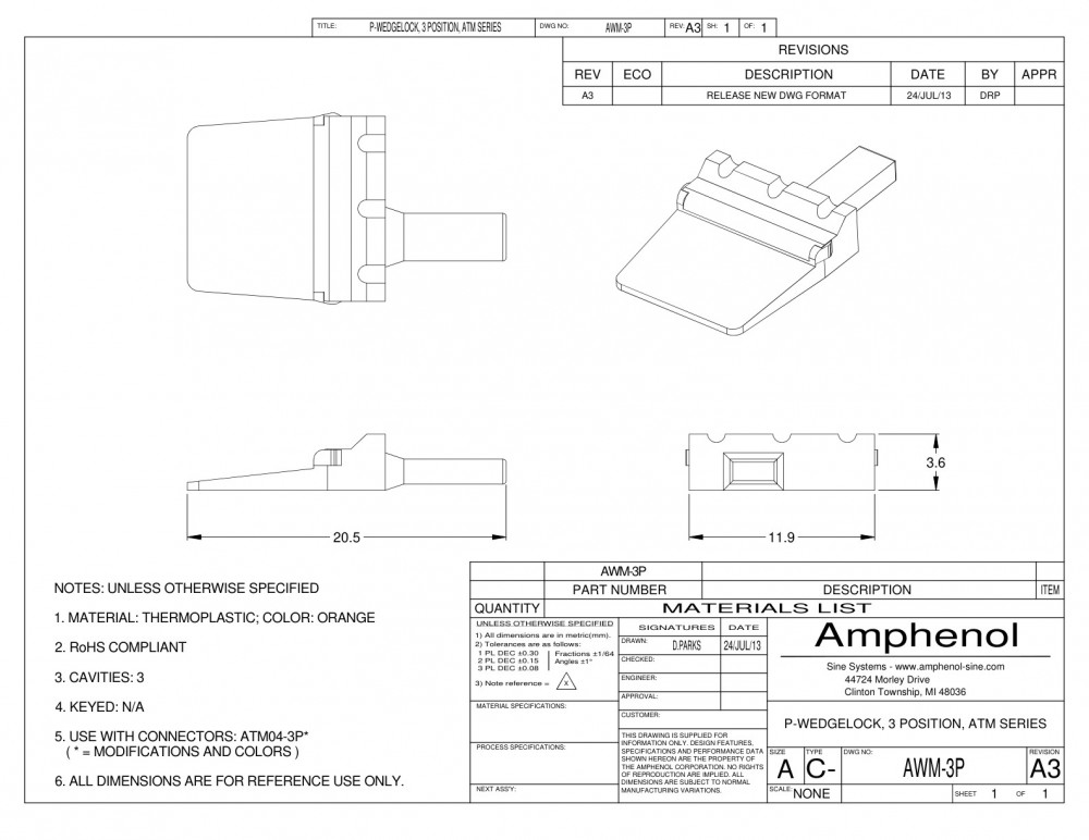Amphenol AWM-3P product drawing