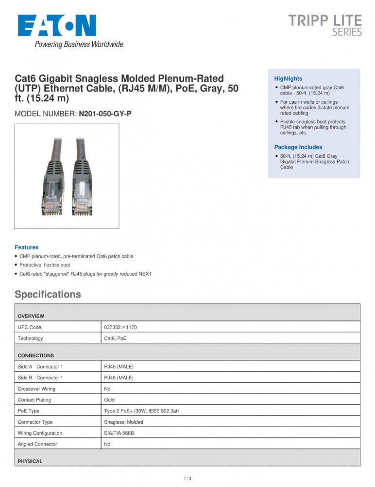 N201-050-GY-P technical document page 1