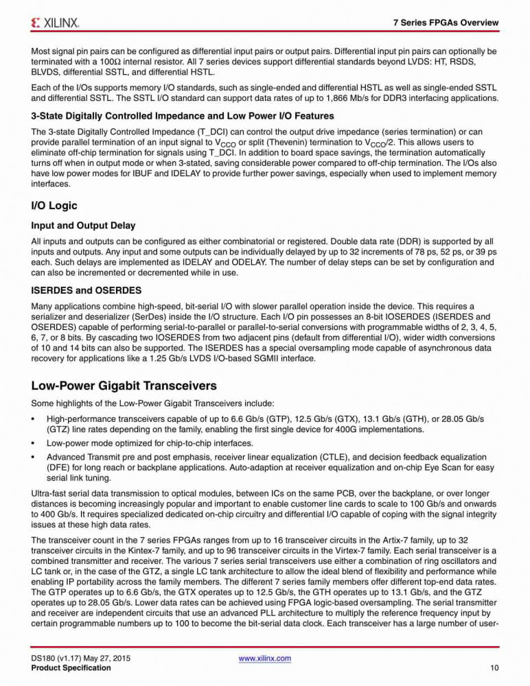 XC7A100T technical document page 10