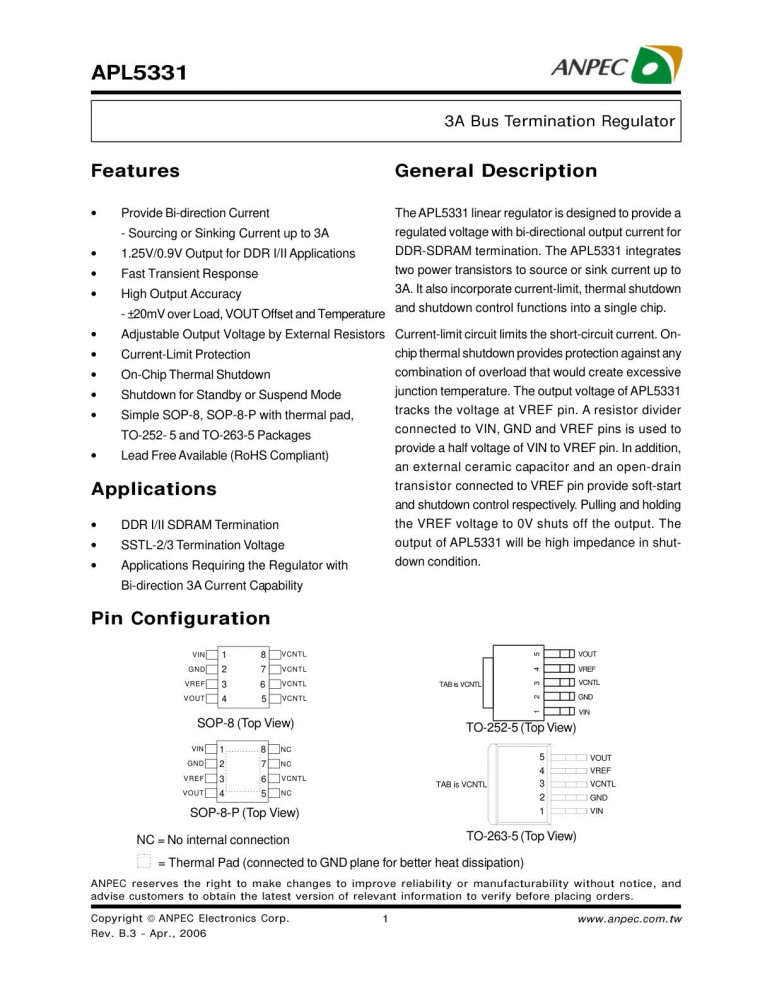 APL5331 datasheet page 1