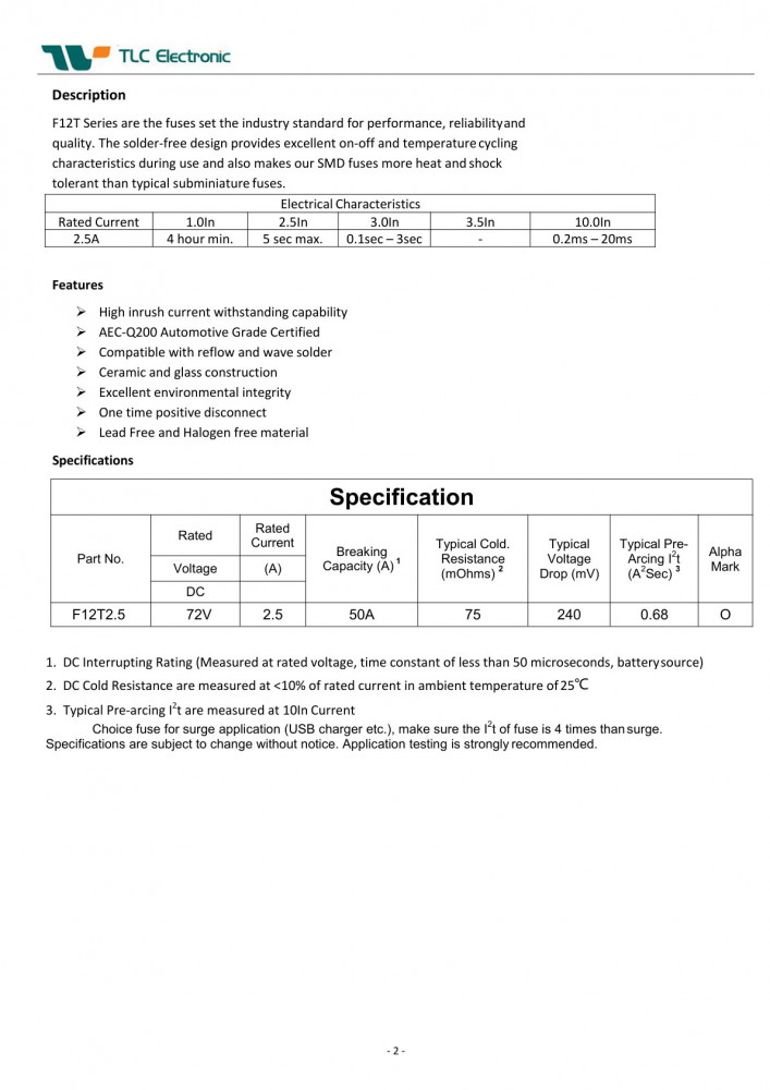F12T2.5 specification sheet page 2